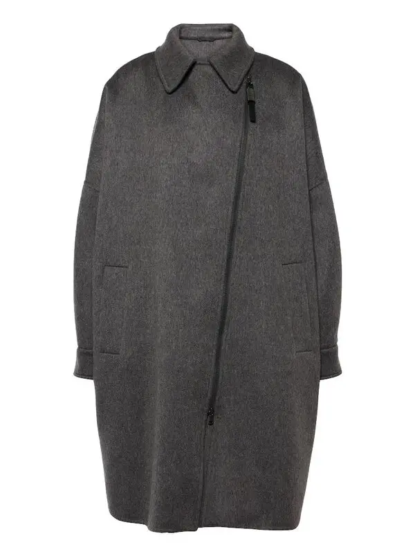 Brunello Cucinelli Oversized Cashmere Car Coat - Grey