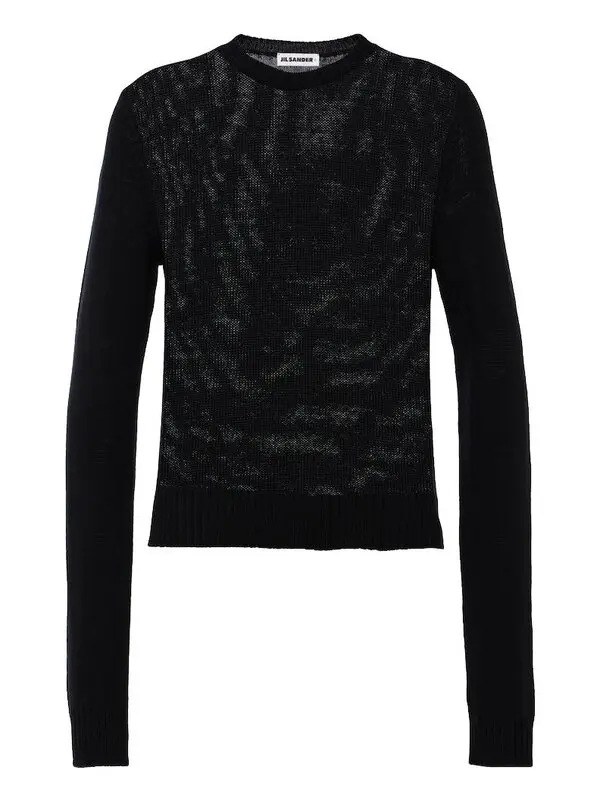 JIL SANDER Ribbed Wool High Neck Short Sleeve Sweater - Black
