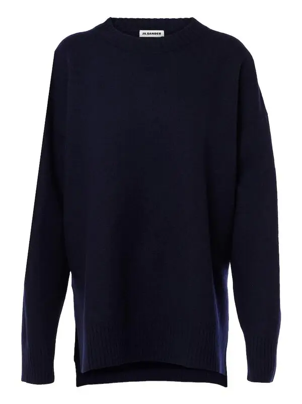 JIL SANDER Ribbed Wool High Neck Short Sleeve Sweater - Blue