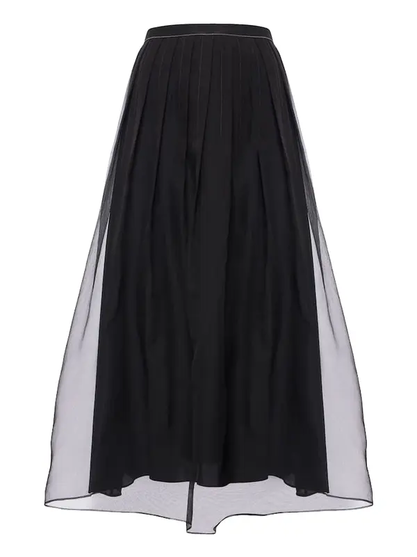 Brunello Cucinelli Pleated Silk Organza Midi Skirt - Black