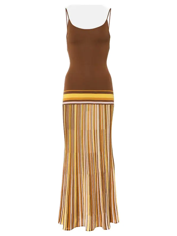 Faithfull The Brand Citara Striped Cotton-blend Maxi Dress - Brown