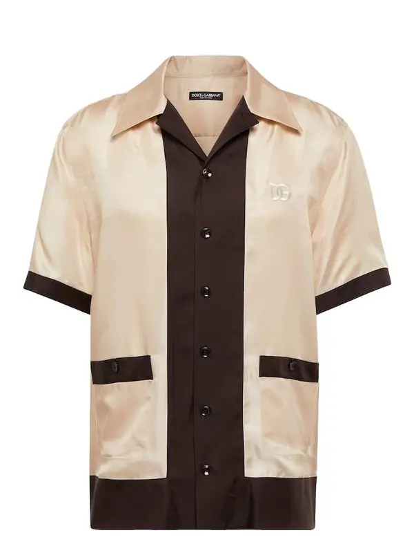 Dolce & Gabbana Logo Silk Twill Bowling Shirt - Neutrals