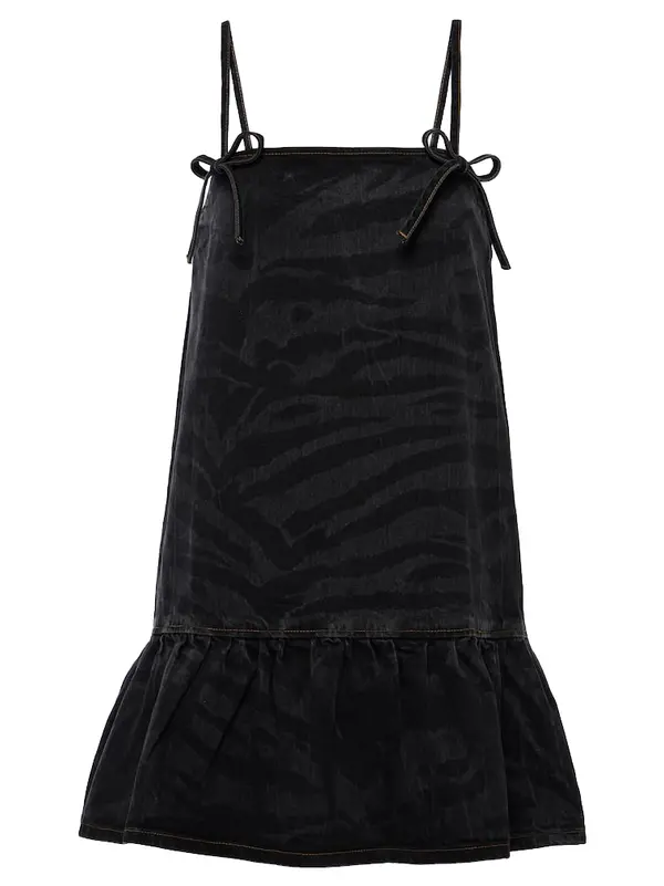 GANNI Zebra-print Denim Minidress - Black