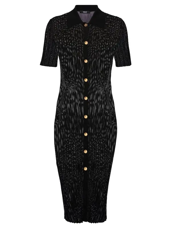 Versace Ribbed-knit Midi Dress - Black