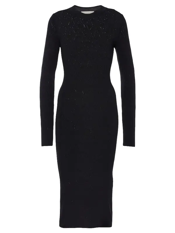 Ami Knitted Cotton And Wool Midi Dress - Black