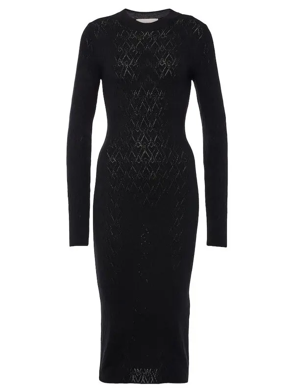 AMI Paris Knitted Cotton And Wool Midi Dress - Black