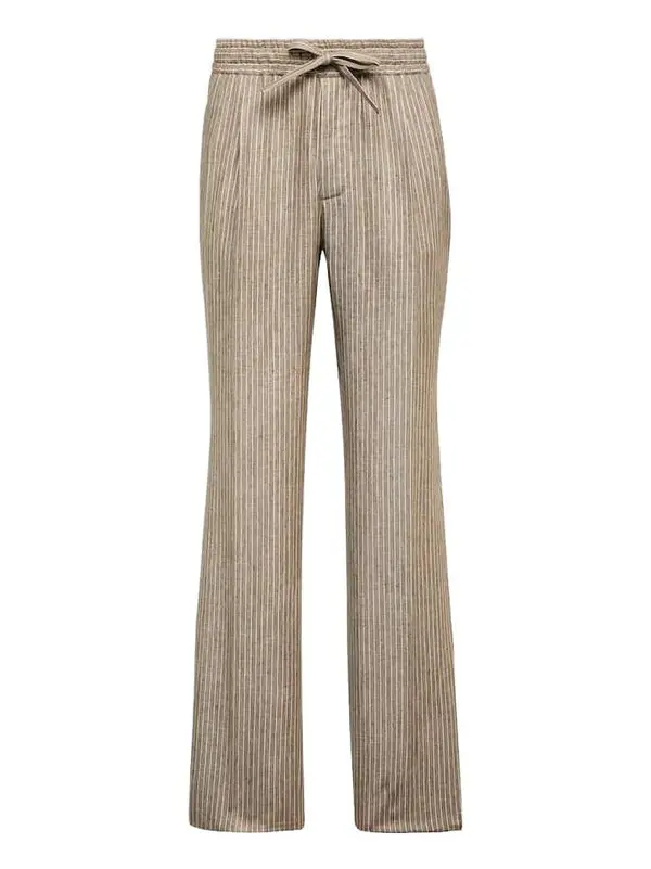 Dolce & Gabbana Striped Linen Full Length Pants - Brown