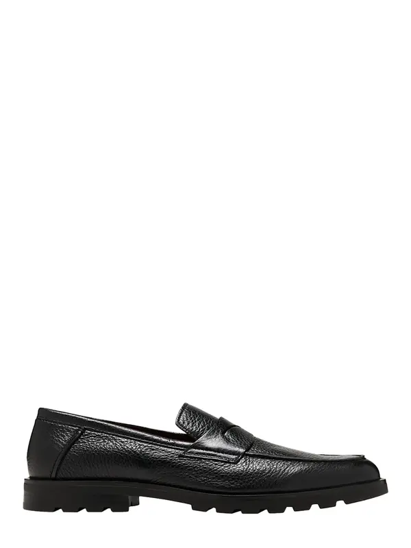 Santoni Rock Deerskin Lug-sole Penny Loafers - Black