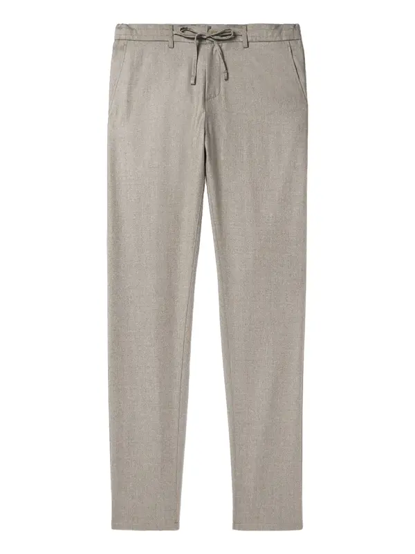 Canali Slim-fit Straight-leg Wool-flannel Drawstring Trousers - Neutrals