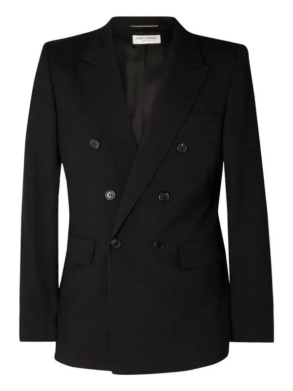 Saint Laurent Double-breasted Wool-gabardine Blazer - Black