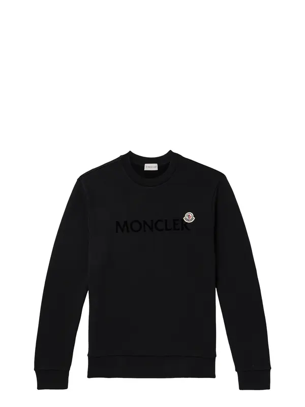 Moncler Appliquéd Logo-flocked Cotton-jersey Sweatshirt - Black