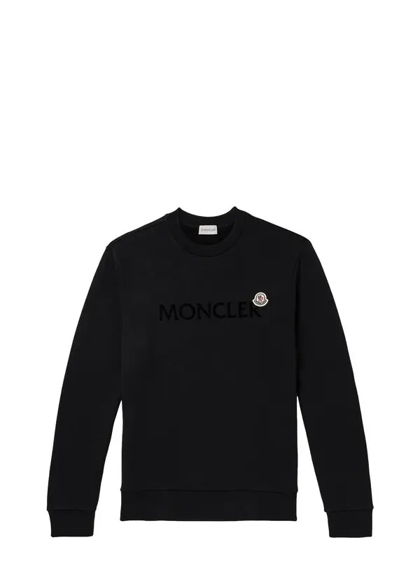 Moncler Appliquéd Logo-flocked Cotton-jersey Sweatshirt - Black