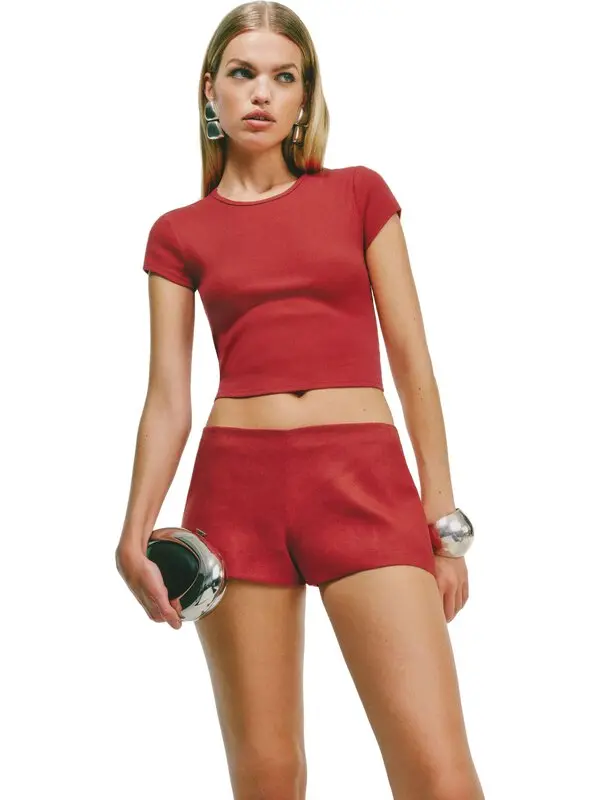 REFORMATION June Low Rise Linen Short - Red