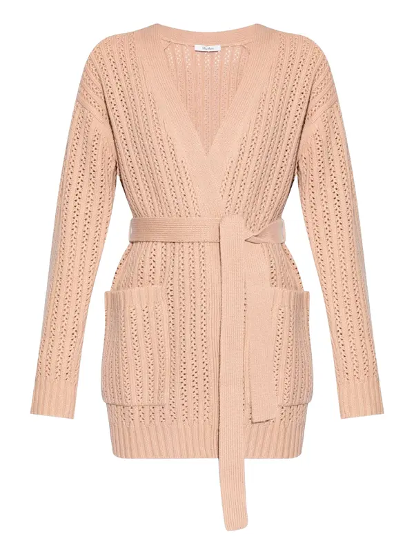 Max Mara Perforated Knit Wool-cashmere Cardigan - Neutrals