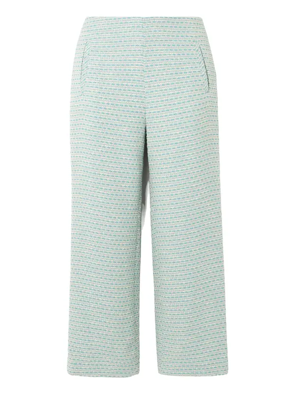 Lisa Marie Fernandez Cropped Metallic Cotton-blend Bouclé-tweed Straight-leg Pants - Blue
