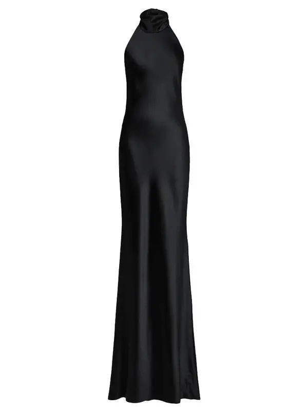 Ralph Lauren Chilton Satin Halter Gown - Black