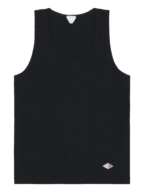 Bottega Veneta Compact Cotton Rib Jersey Tank Top In Black - Midnight Blue