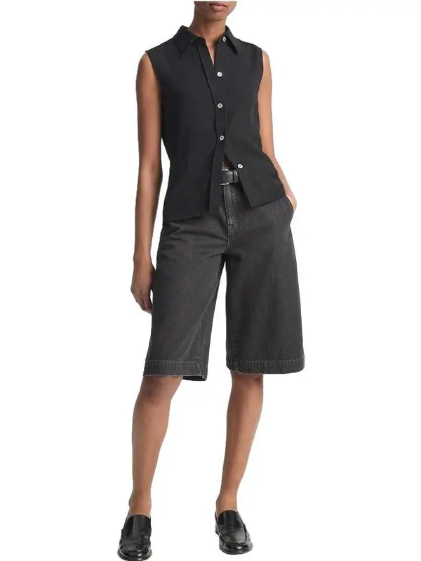 Vince Sleeveless Button-front Shirt - Black