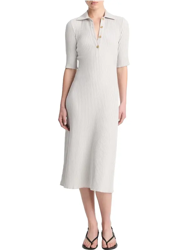 Vince Ribbed Cotton-blend Polo Dress - Natural