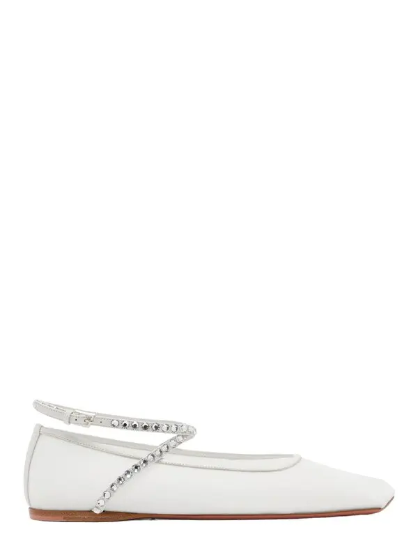 Amina Muaddi Crystal Embellished Flats - White
