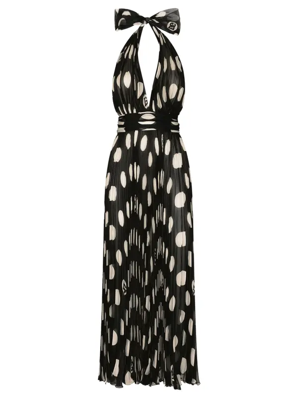 Dolce & Gabbana Polka-dot Pleated Midi Dress - Black