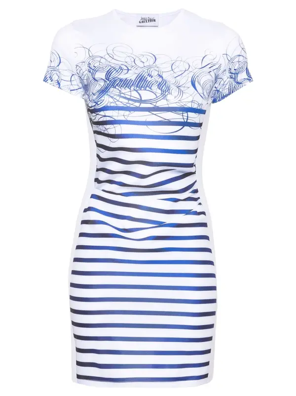 Jean Paul Gaultier Striped Print T-shirt Dress - White