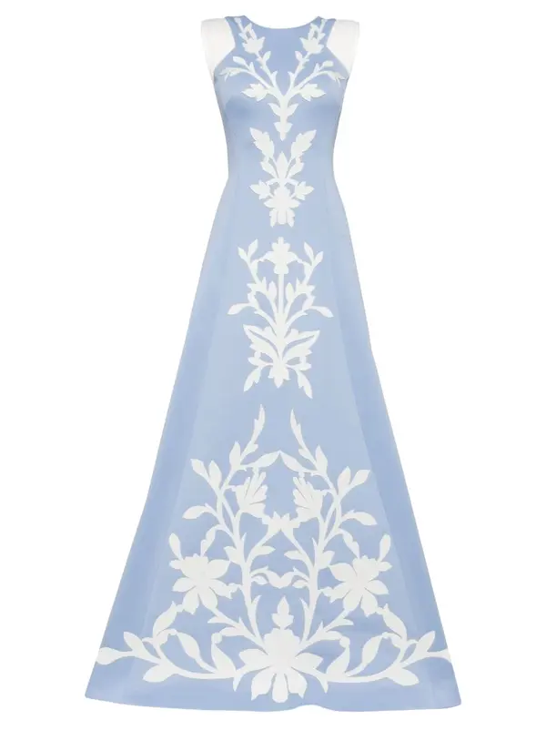 SAIID KOBEISY Floral-embroidered Neoprene Gown - Blue