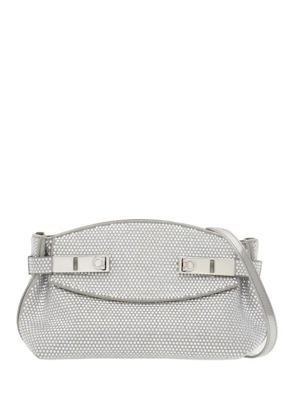 FERRAGAMO Hug Soft Crossbody Bag With Crystals - Silver