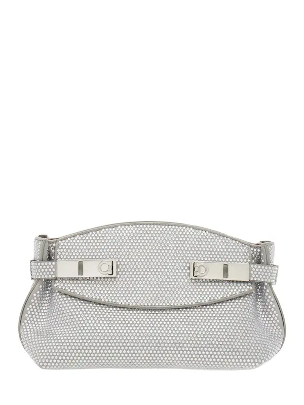 FERRAGAMO Hug Soft Crossbody Bag With Crystals - White