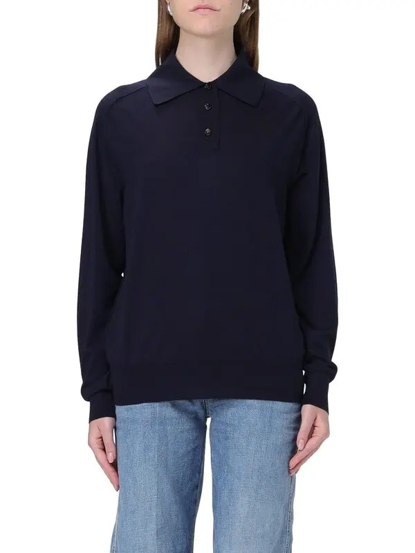 Bottega Veneta Long Sleeve Polo Shirt - Navy