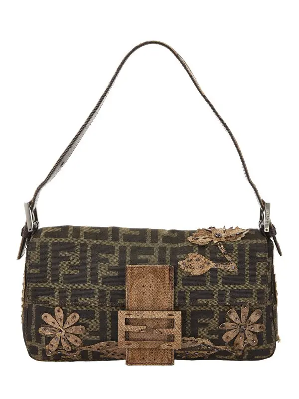 Fendi Zucca Canvas Embellished Baguette - Brown