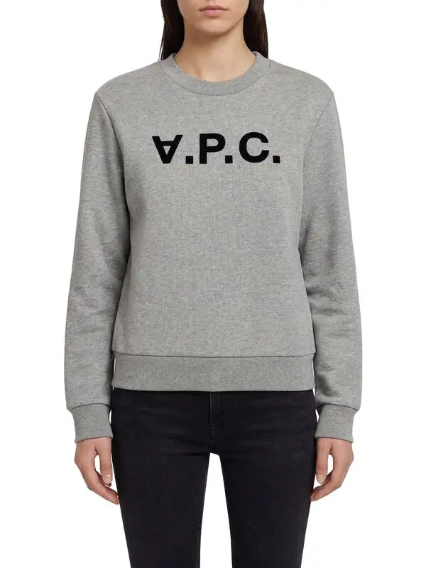 A.p.c. Organic Cotton Contrast Logo Crewneck Sweatshirt - Grey