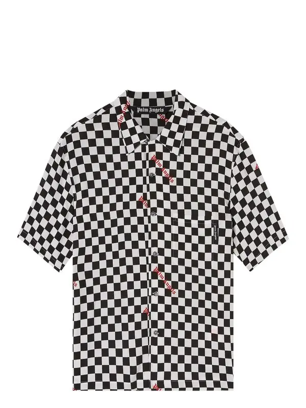 Palm Angels Damier Print Bowling Shirt /red - Black