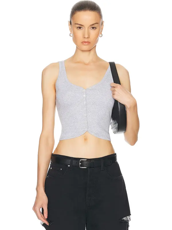 GRLFRND Rib Button Through Tank - Heather Grey