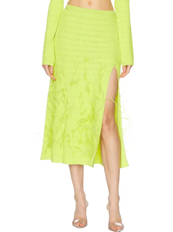 Lapointe Crepe Matte Viscose Flared Ostrich Midi Skirt - Lime