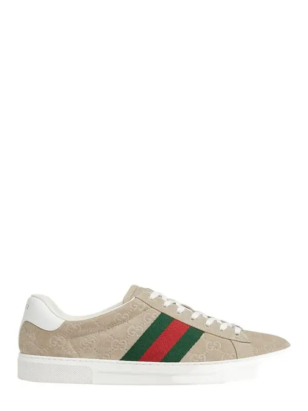 Gucci Ace Gg Monogram Suede Sneakers - Oatmeal