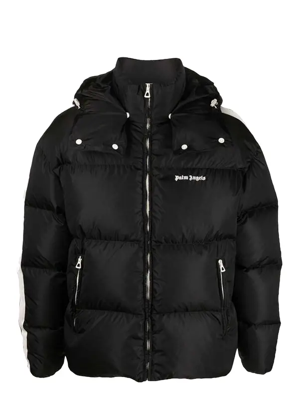 Palm Angels Hooded Track Down Jacket - Black