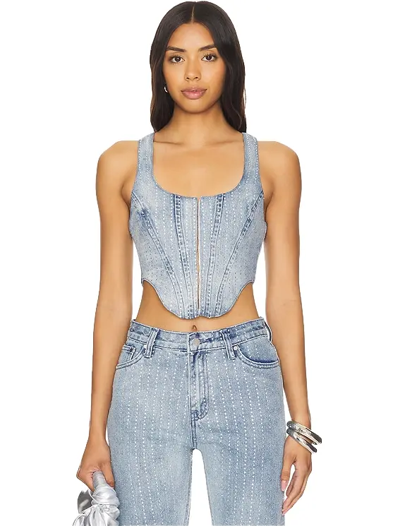 Superdown Ileen Corset Top - Light Wash