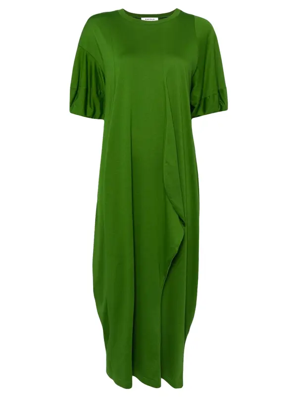 ENFOLD Crew-neck Cotton Midi Dress - Green
