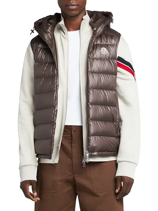 Moncler Barant Hooded Puffer Vest - Brown