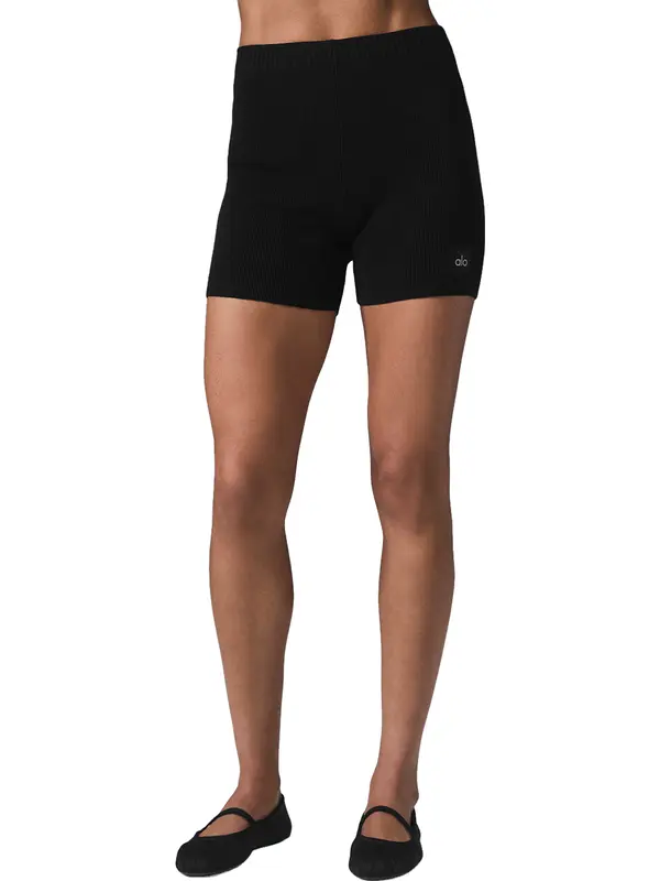 Alo Yoga Scholar Knit High-waist Short - Black