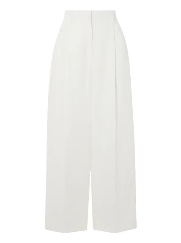 TOD'S Pleated Linen Wide-leg Pants - White