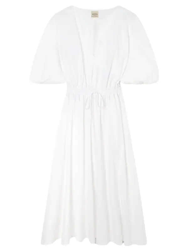 TOD'S Gathered Tie-front Cotton-poplin Midi Dress - White