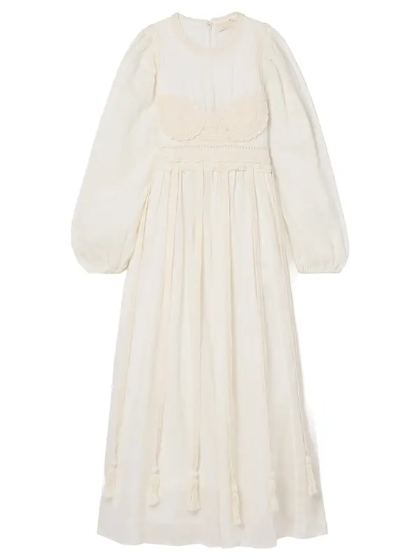 Ulla Johnson Aviva Knitted Cotton-trimmed Ramie Midi Dress - Cream