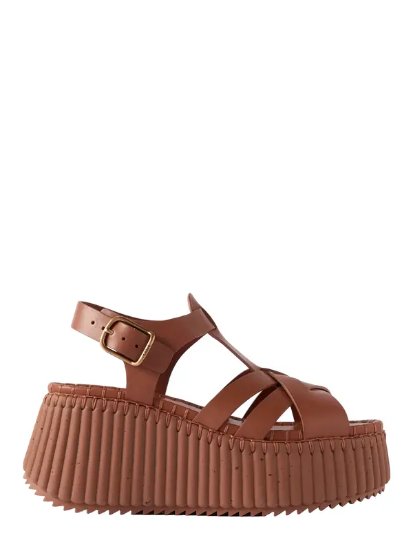 Chloé Nama Leather Platform Sandals - Brown