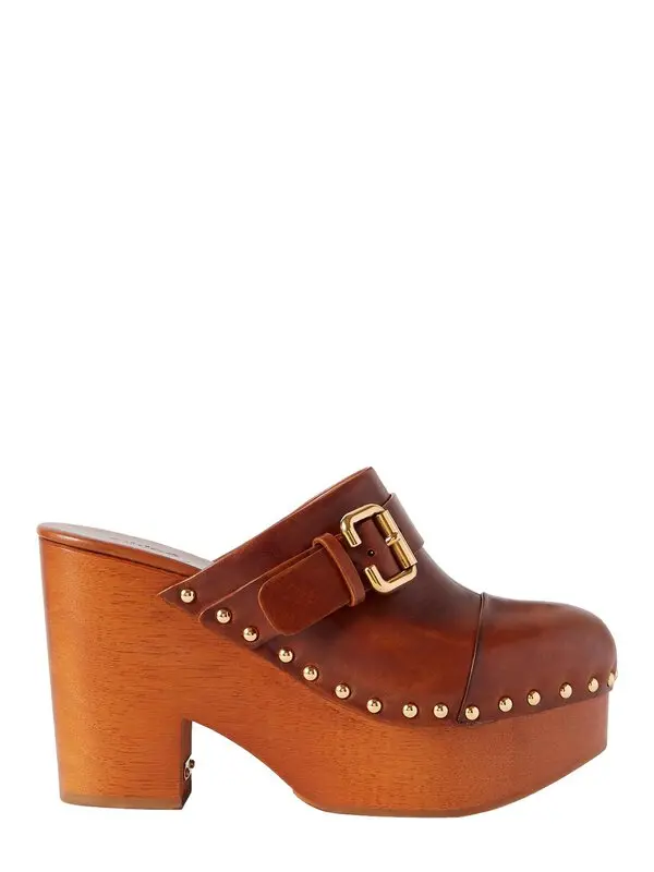 Chloé Jeanette Studded Platform Clogs - Brown
