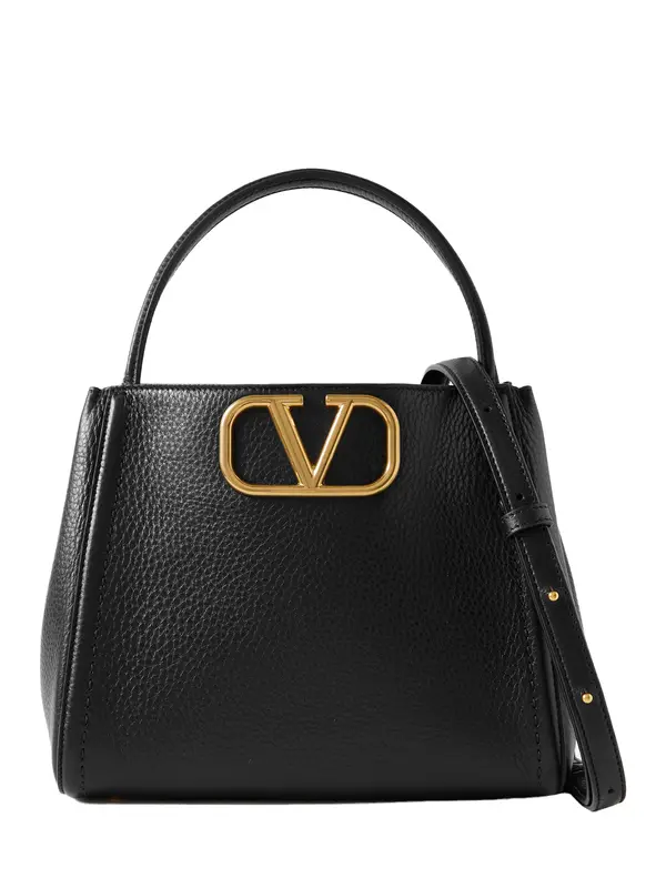 Valentino Garavani Alltime Medium Textured-leather Shoulder Bag - Black