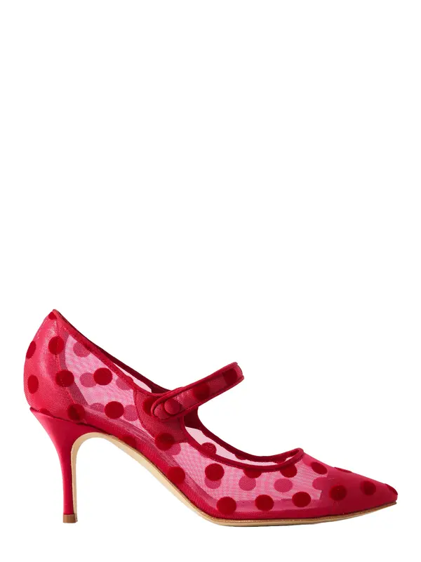 Manolo Blahnik Mesh Campari 70 Mary Jane Pumps - Red
