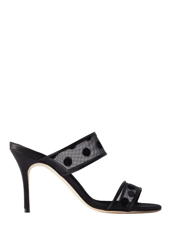 Manolo Blahnik Scolobi Flocked Mesh Sandals - Black