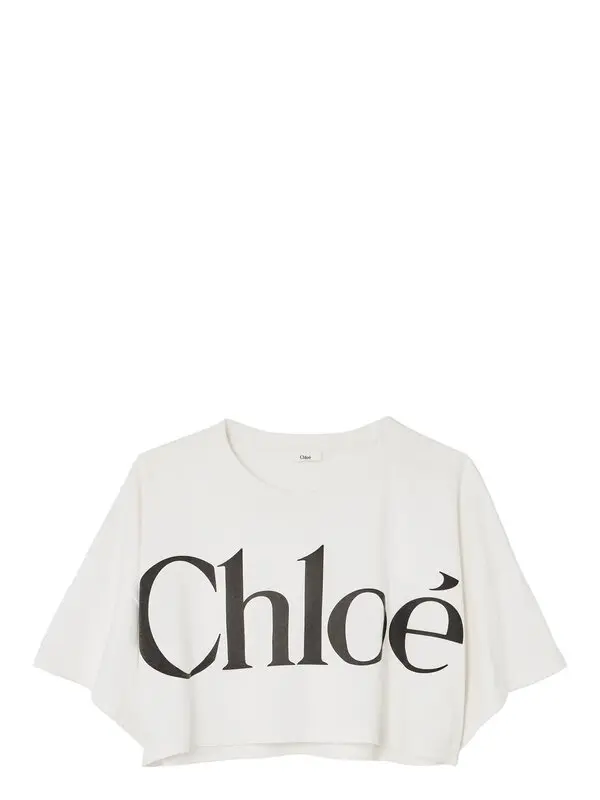 Chloé Oversized Cropped Cotton-jersey T-shirt - White